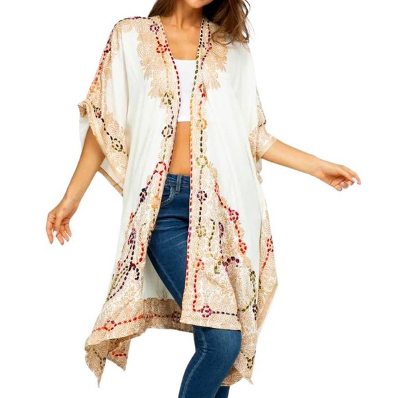 Raj | Accessories | Raj Henna Embroidered Kimono White Gold One Size ...
